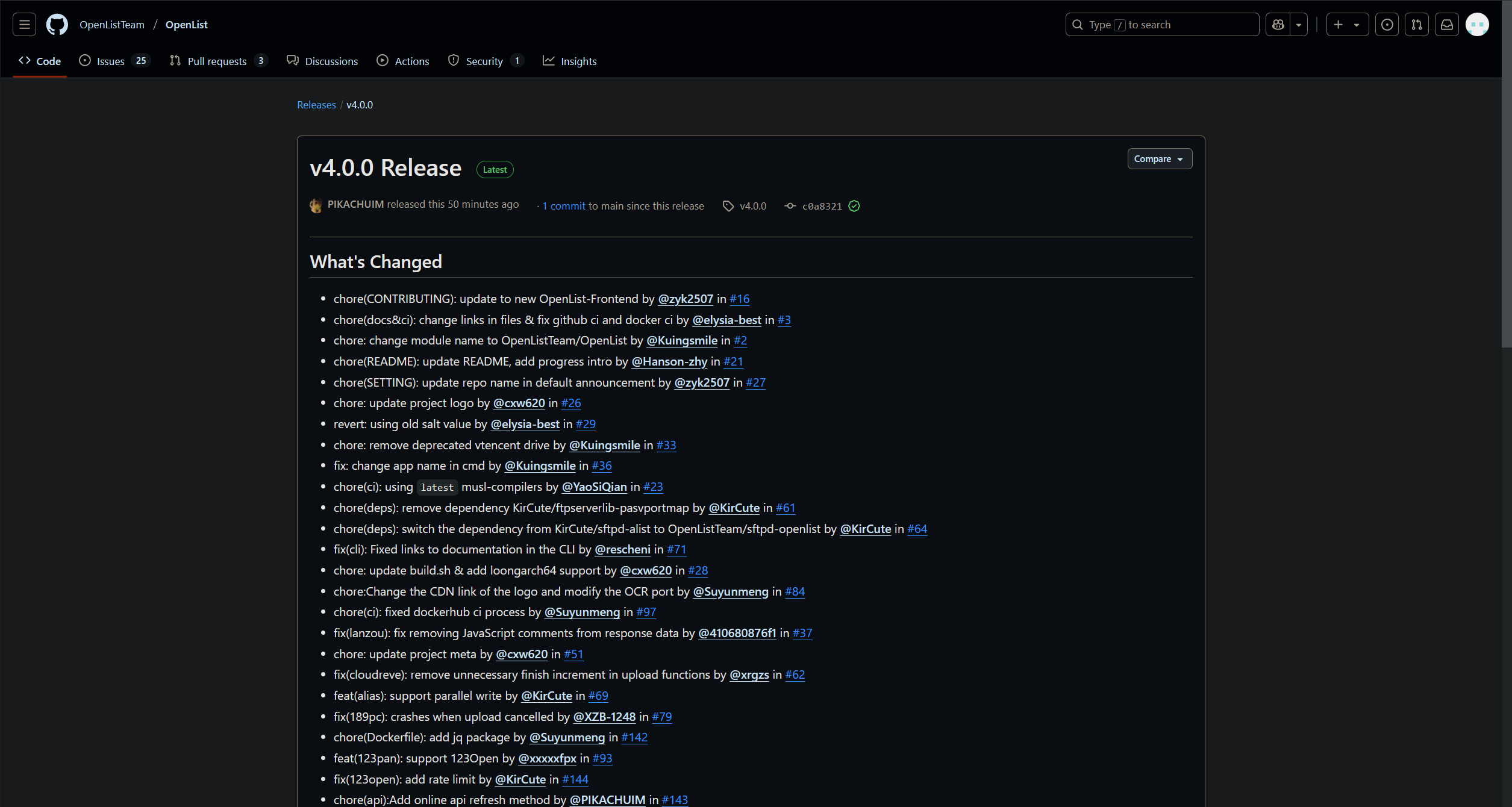 openlist 释出了第一个 release 版本 v4.0.0